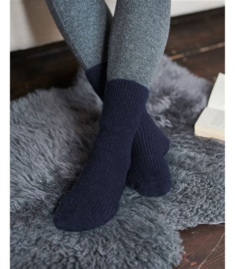 Navy Womens Cashmere Merino Bed Socks Woolovers Uk