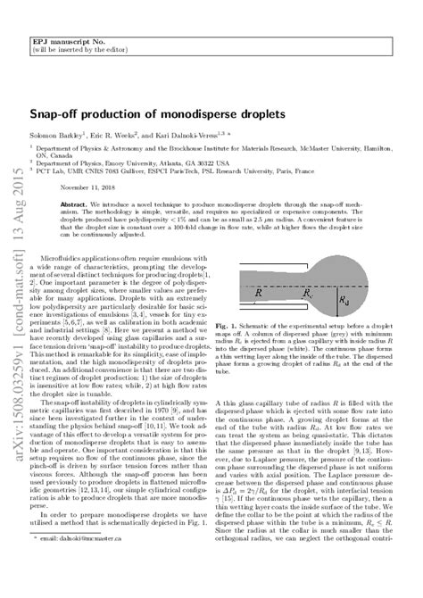 Pdf Snap Off Method For Monodisperse Droplets