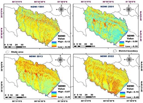 Map Showing The Ndwi Values From 1991 To 2022 Download Scientific Diagram