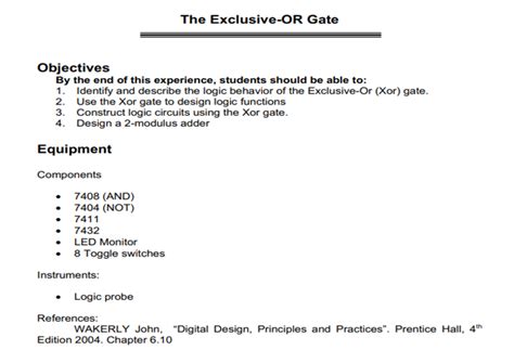 Solved The Exclusive Or Gate Objectives By The End Of This