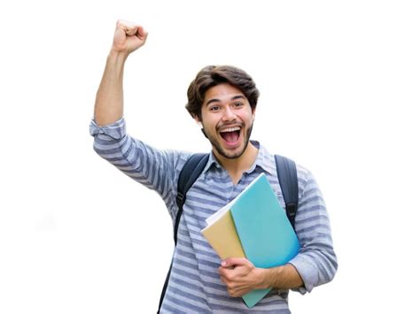 Premium Photo A Student With A Backpack Is Cheering After Passing The