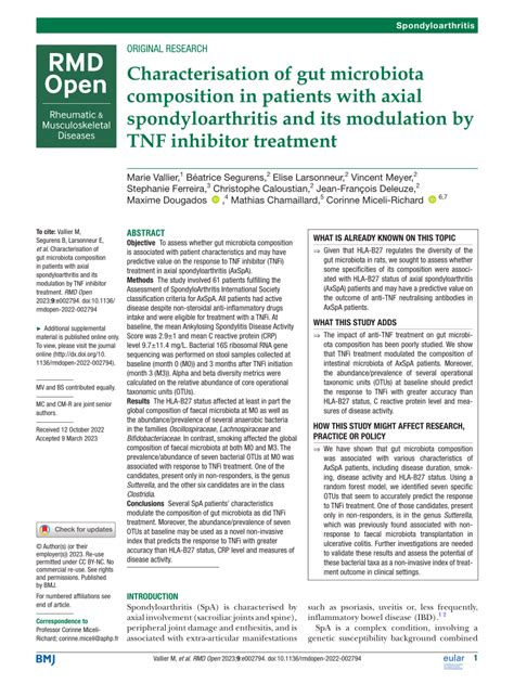 Pdf Characterisation Of Gut Microbiota Composition In Patients With Axial Spondyloarthritis