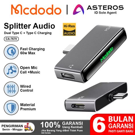 Jual Mcdodo Converter Splitter Type C Ke Dual Type C Audio Call Open Mic Jakarta Pusat