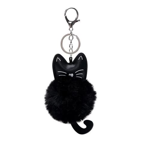 Moelleux bijoux fausse fourrure porte clés en cuir PU tête de chat poupée porte clés pour filles