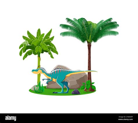 Cartoon Prehistoric Dinosaur Or Allosaurus Lizard In Jungle Forest