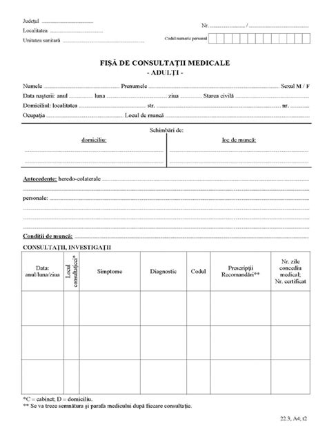Fisa Consultatii Adulti Model Pdf