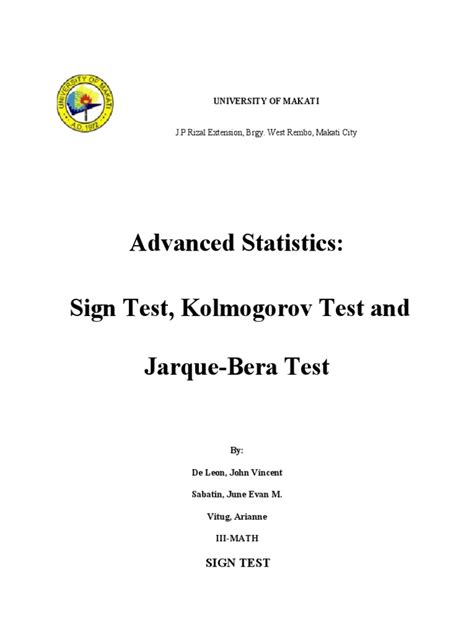 advanced statistics sign test kolmogorov test and jarque bera test