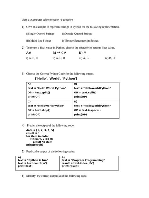Class 11 Python String And Code Questions Pdf String Computer