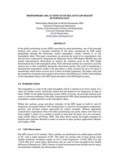 Pdf Tropospheric Delay Effects On Relative Gps Height Determination