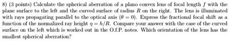 Solved 83 Points Calculate The Spherical Aberration Of A Plano Convex Lens Of Focal Length F