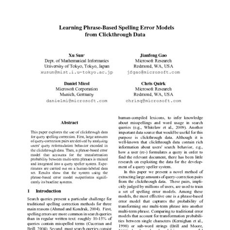 Learning Phrase Based Spelling Error Models From Clickthrough Data Acl Anthology