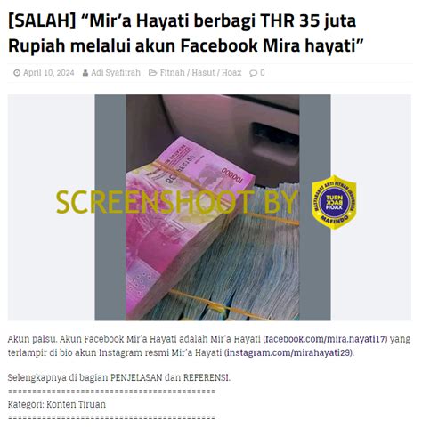 Penipuan “mira Hayati Berbagi Thr 35 Juta Rupiah Melalui Akun
