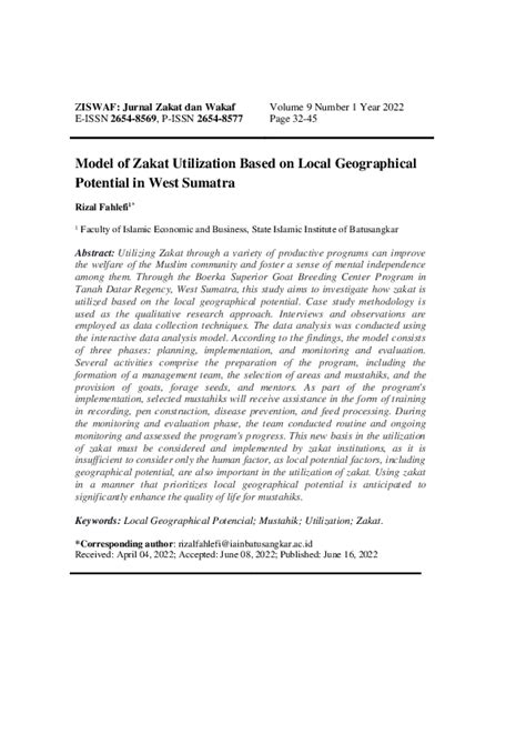 Pdf Model Of Zakat Utilization Based On Local Geographical Potential In West Sumatra