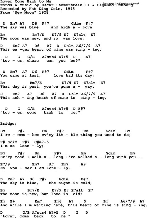 Song Lyrics With Guitar Chords For Lover Come Back To Me Nat King