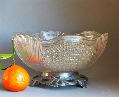 Vintage Cut Glass Bowl Cut Glass Fruit Bowl On A Metal Pedestal Cut