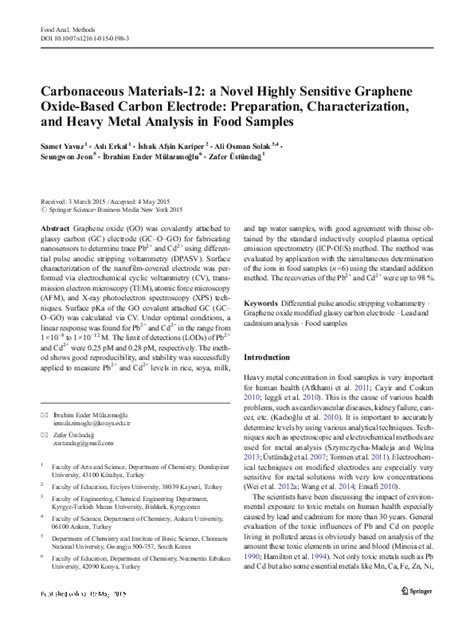 Pdf Carbonaceous Materials 12 A Novel Highly Sensitive Graphene Oxide Based Carbon Electrode