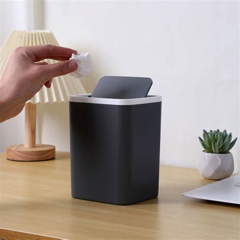 Menrkoo Plastic Squares Storage Bin Small With Lid Desktop Wastebasket Mini Household Table