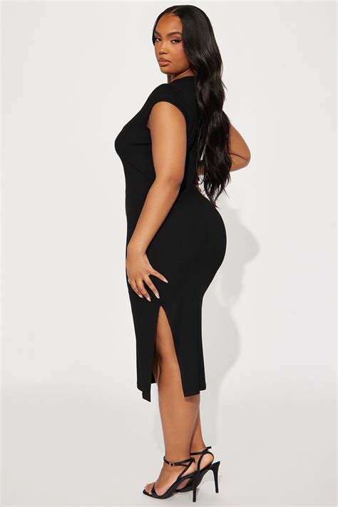 Brealle Rib Midi Dress Black Fashion Nova