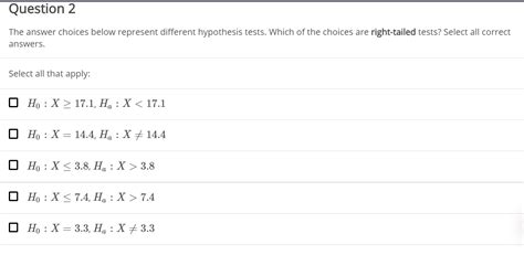 [solved] The Answer Choices Below Represent Different Hypothesis Tests