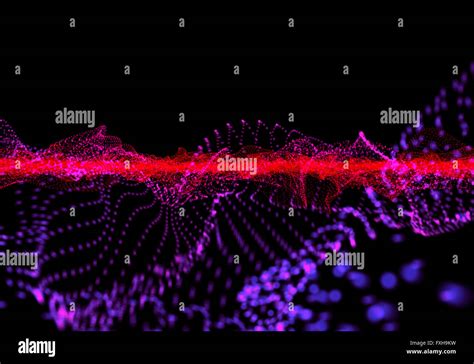 Three Dimensional Illuminated Abstract Digital Wave Of Glowing Particles And Wireframe Hud