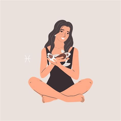 Premium Vector Zodiac Sign Pisces With Beautiful Woman And Two Fishes