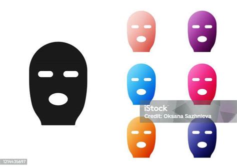 흰색 배경에 격리 된 검은 도둑 마스크 아이콘입니다 산적 마스크 범죄자 다채로운 아이콘을 설정합니다 벡터 일러스트레이션 강도에