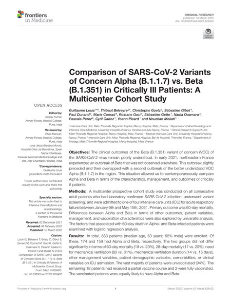 Pdf Comparison Of Sars Cov 2 Variants Of Concern Alpha B117 Vs