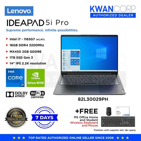 Lenovo IdeaPad 5i Pro 82L30029PH Intel I7 1165G7 16GB RAM MX450 2GB 1TB SSD Gen 3 14 IPS 2 2K