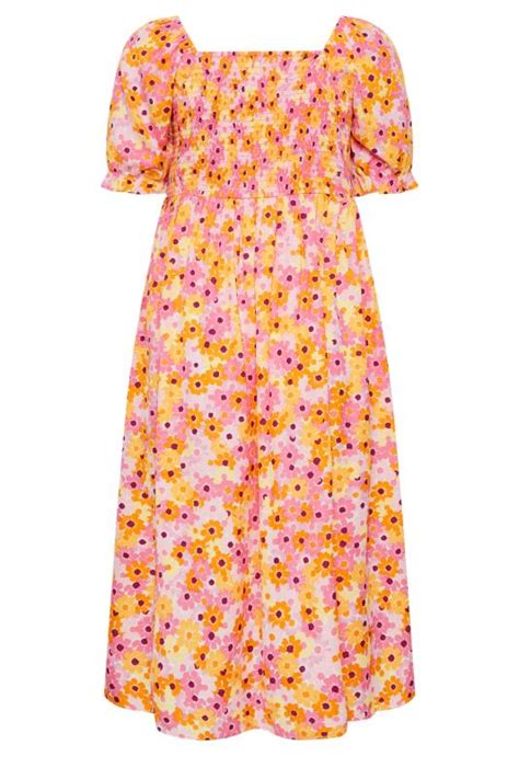 Yours Plus Size Curve Pink Floral Print Shirred Midaxi Dress Yours