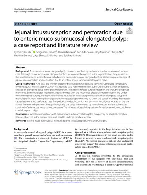 Pdf Jejunal Intussusception And Perforation Due To Enteric Muco