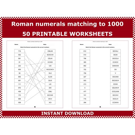 Roman Numerals Chart 1 1000