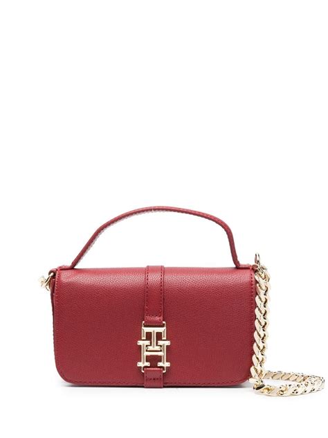 Tommy Hilfiger Logo Plaque Satchel Bag In Red Modesens
