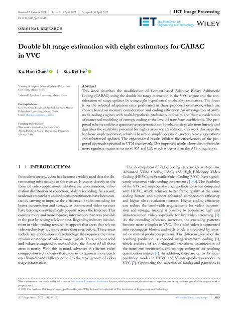 Pdf Double Bit Range Estimation With Eight Estimators For Cabac In Vvc