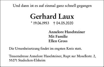 Traueranzeigen Von Gerhard Laux Vrm Trauer De