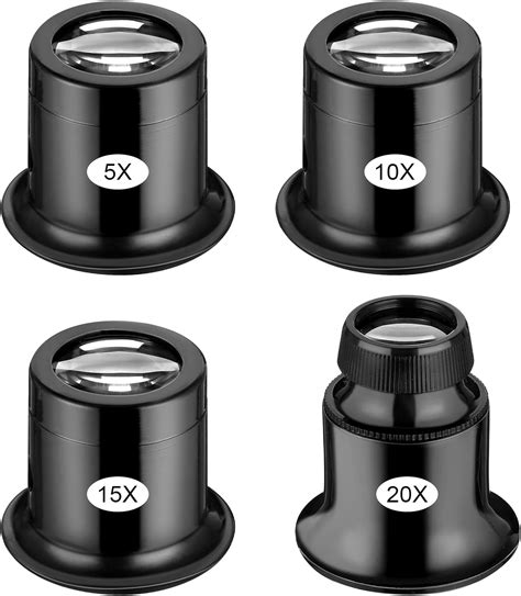 4 Pcs Jewelers Loupe 5x10x15x20x Monocular Magnifier
