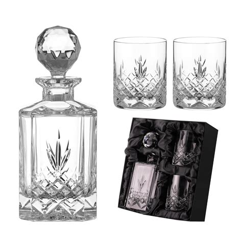 Buckingham Cut 3 Piece Crystal Whisky Set Diamante Home