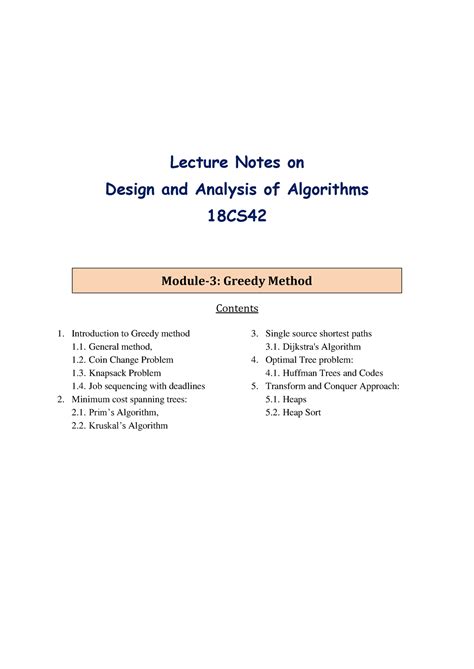 21cs42 Daa M3 Notes Vgcgchcgh Module 3 Greedy Method Lecture Notes On Design And Analysis