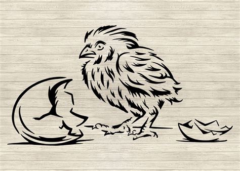 Chick Hatching Out Stencil Art Vector Svg Dxf Poultry Bird Art