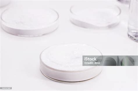 여드름과 피부병의 치료에서 크림 비누 로션 또는 젤의 제조에 사용되는 벤조일 퍼옥사이드 크림과 페트리 접시 건강관리와 의술에