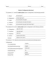 Electron Configuration Worksheet Elements And Configurations Course Hero
