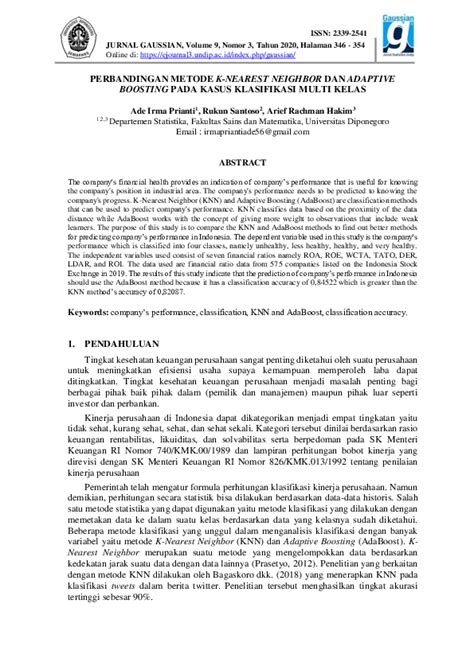 Pdf Perbandingan Metode K Nearest Neighbor Dan Adaptive Boosting Pada