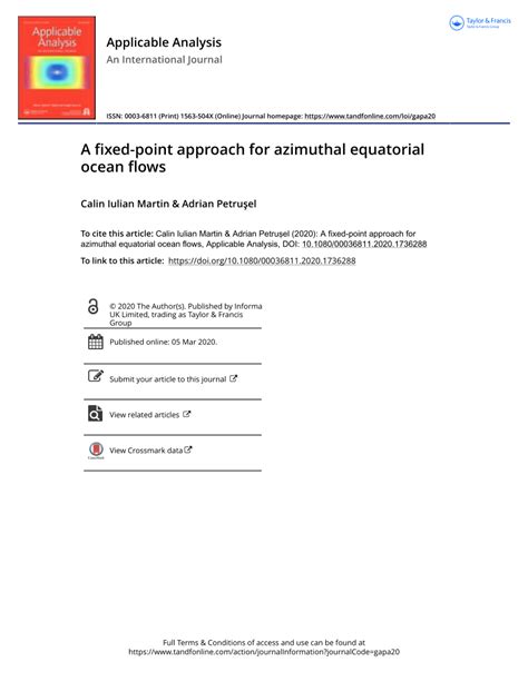 Pdf A Fixed Point Approach For Azimuthal Equatorial Ocean Flows