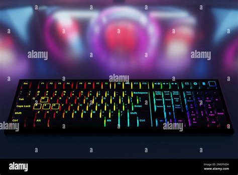 D Illustration Colorful Gaming Keyboard With LED Backlit Realistic Computer Keyboard Stock