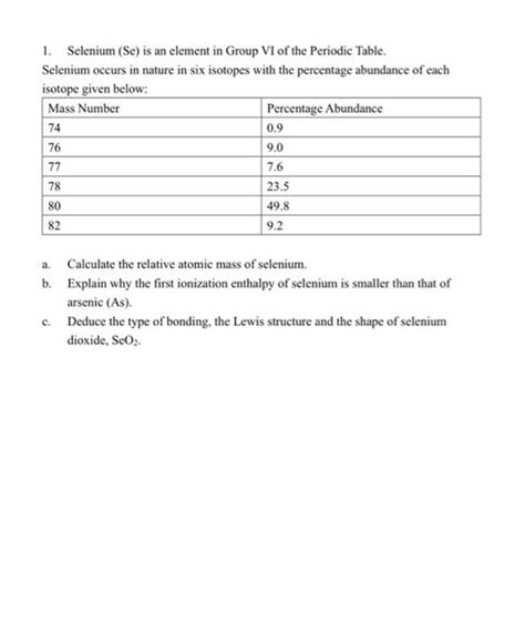 Solved Selenium Se Is An Element In Group VI Of The Chegg Com