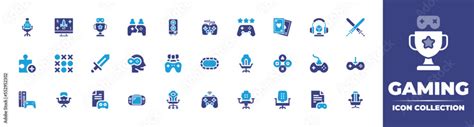 Gaming Icon Collection Vector Illustration Containing Pc Game Play Trophy Computer Game
