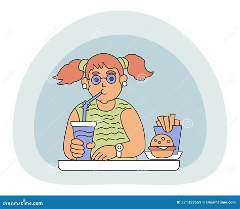 Funny Girl Eats Fast Food Portrait Of A Young Girl With Soda Stock