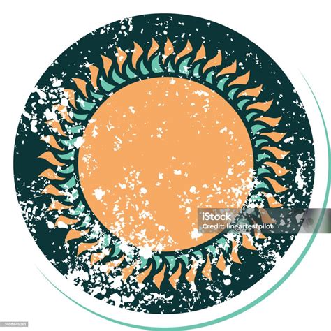 Icône Affligée De Modèle De Tatouage Dautocollant Dun Soleil Vecteurs