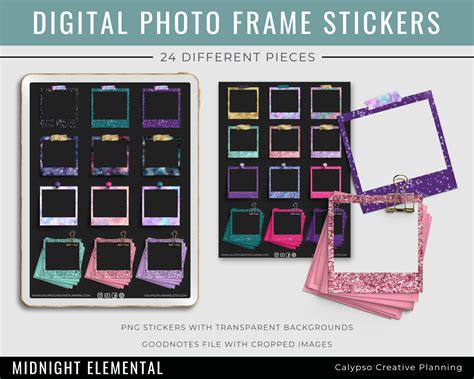 Midnight Elemental Photo Frame Digital Sticker Kit Calypso Creative