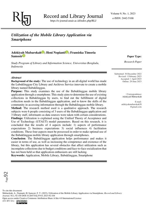 Pdf Utilization Of The Mobile Library Application Via Smartphone