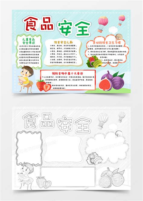 浅绿卡通食品安全小报手抄报word模板下载熊猫办公